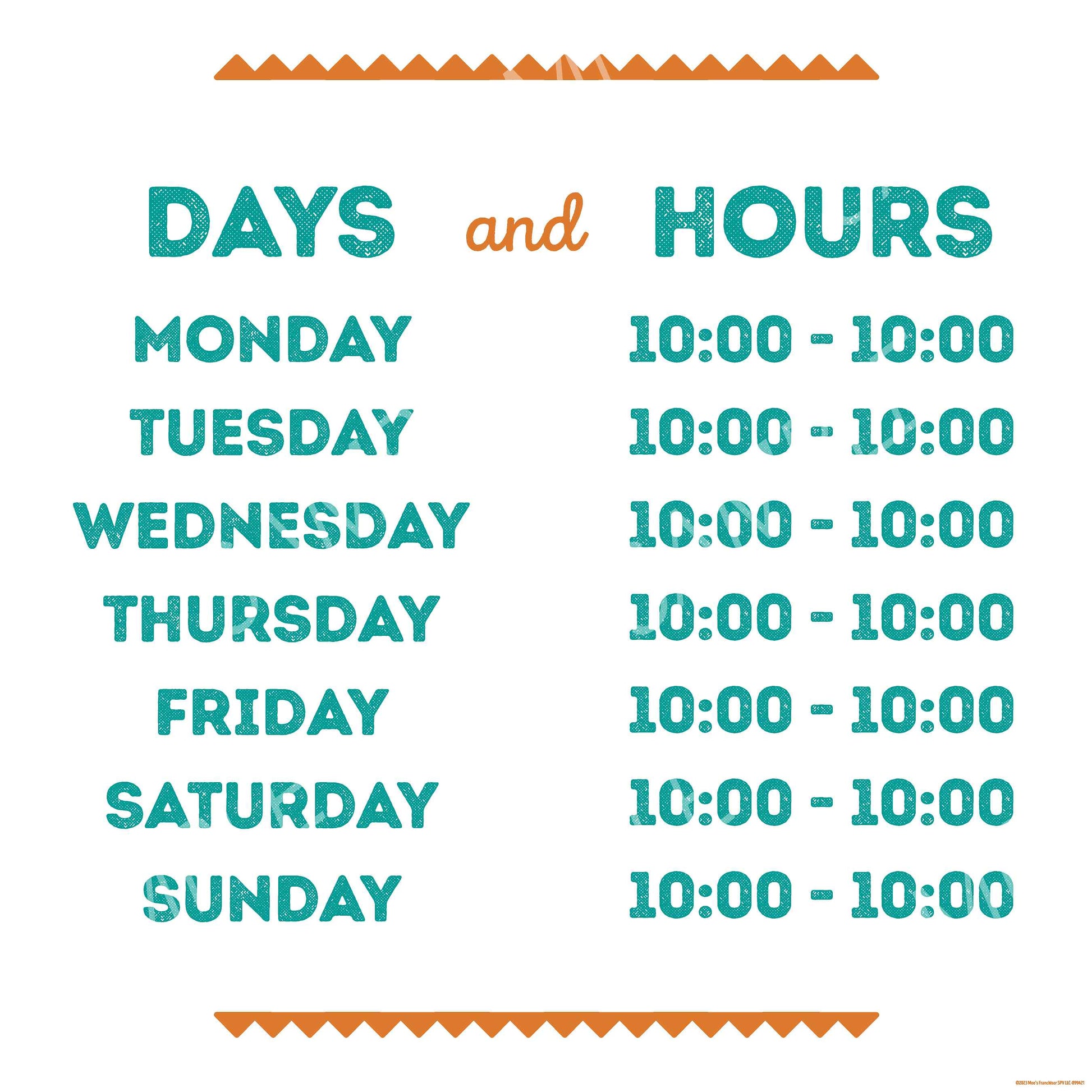 Hours of Operation Window Graphic – Moe's Marketing Shop